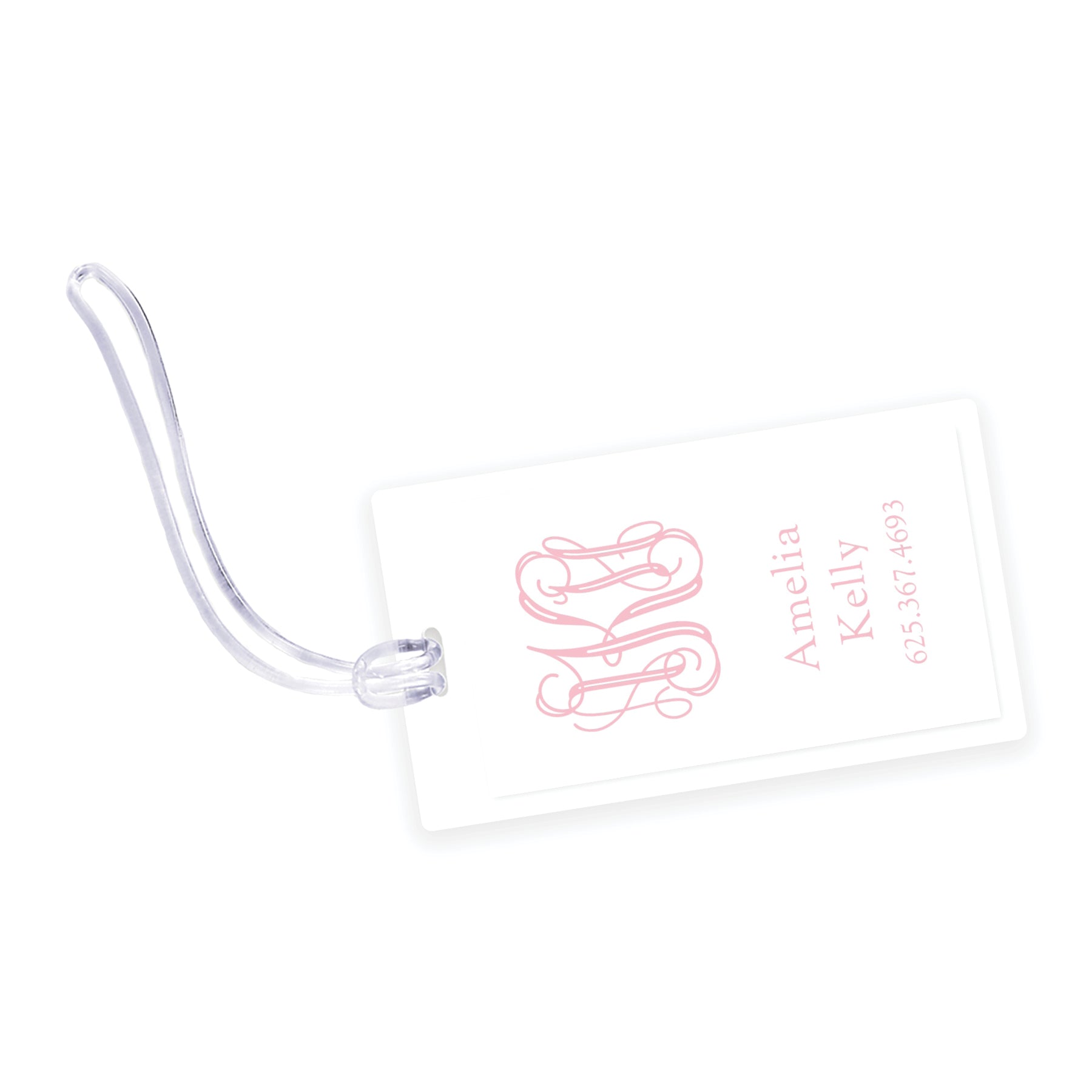 pink monogram laminated bag tag – Katherine Kelly Design