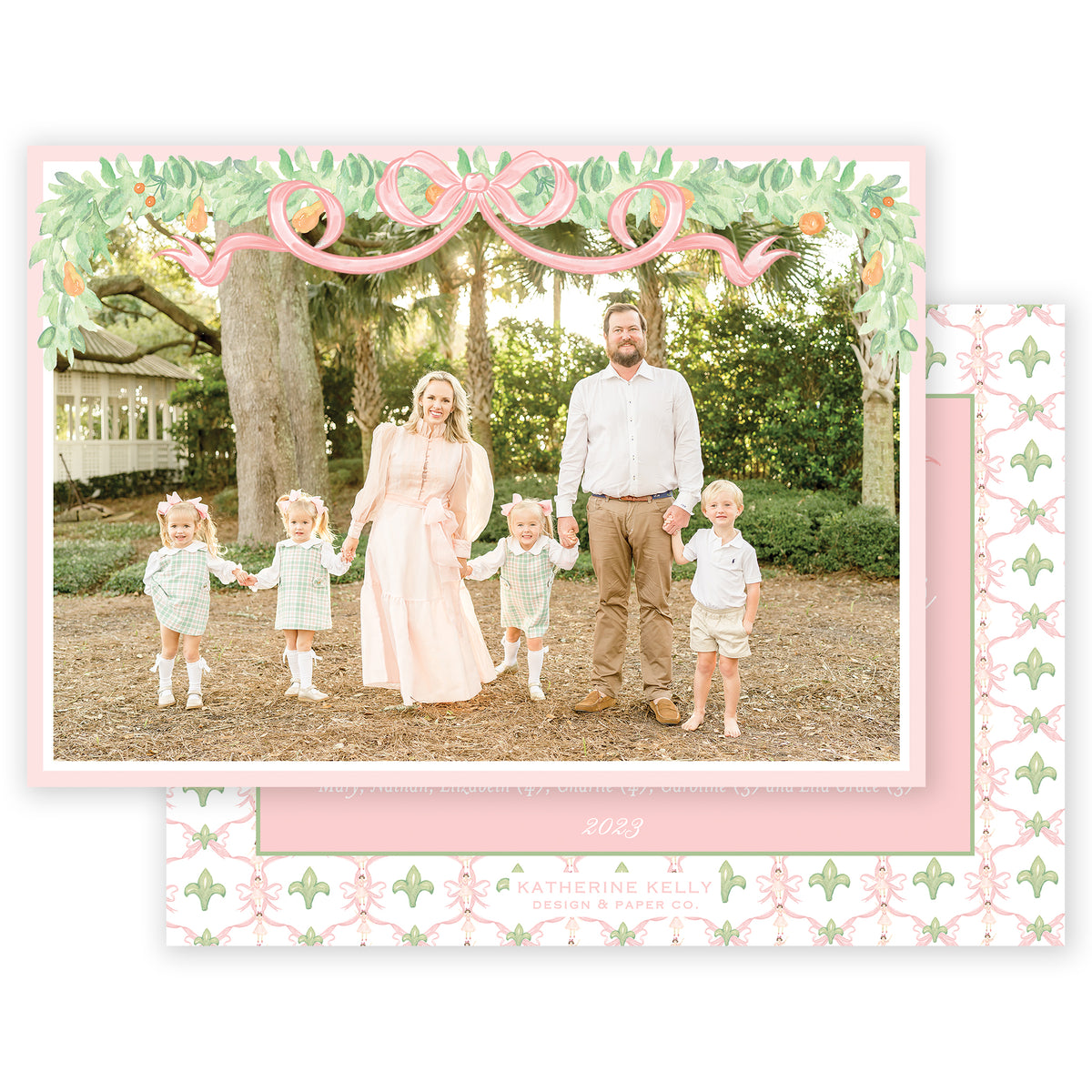 pink garland bow landscape photo holiday card – Katherine Kelly Design