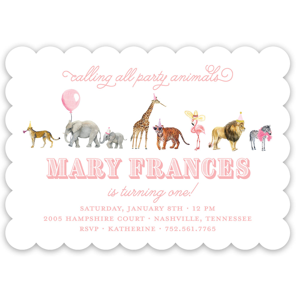 pink party animal invitation – Katherine Kelly Design